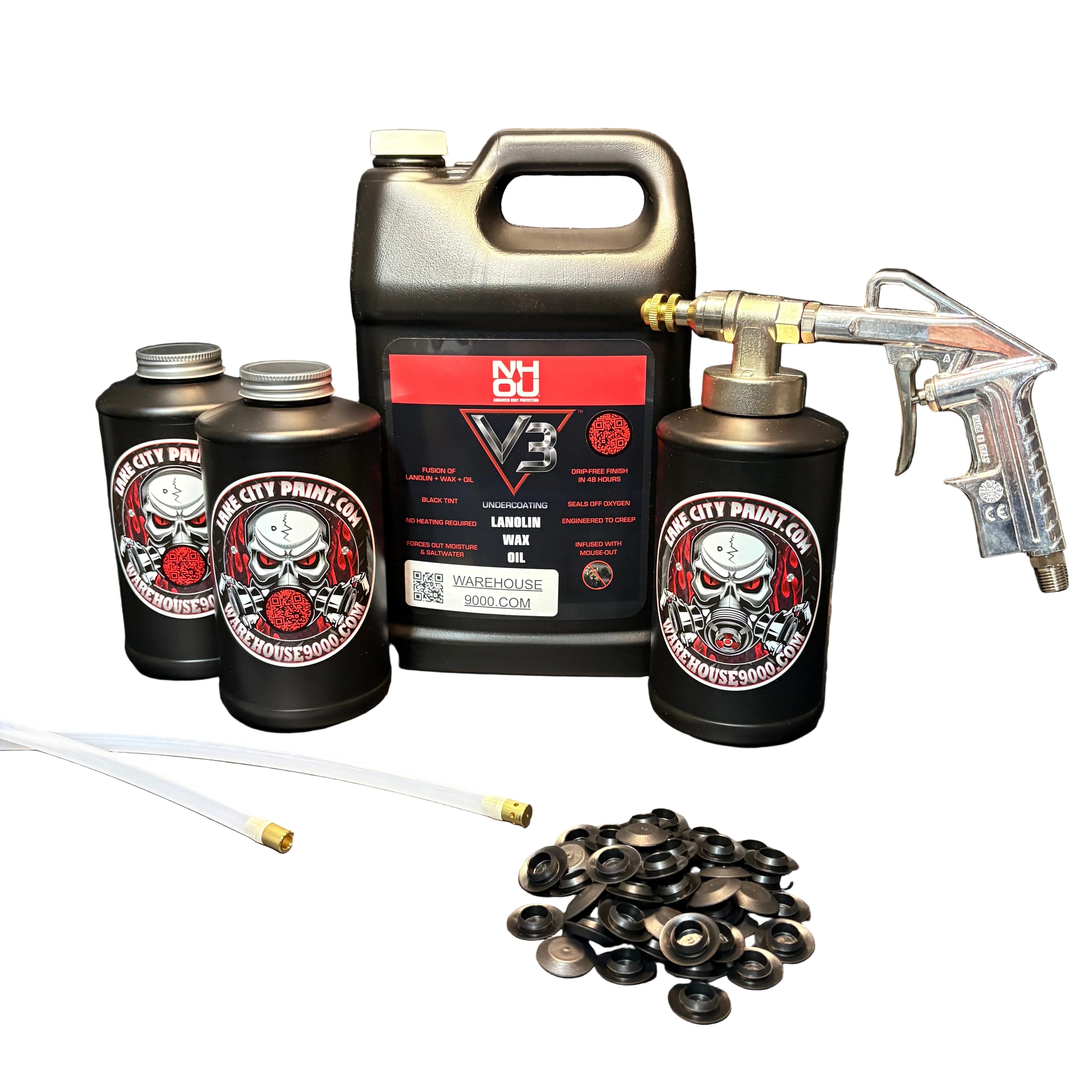 Complete NHOU V3 Black Pro Undercoating Gun – 2 Wand Kit (3 B Quart Bo ...