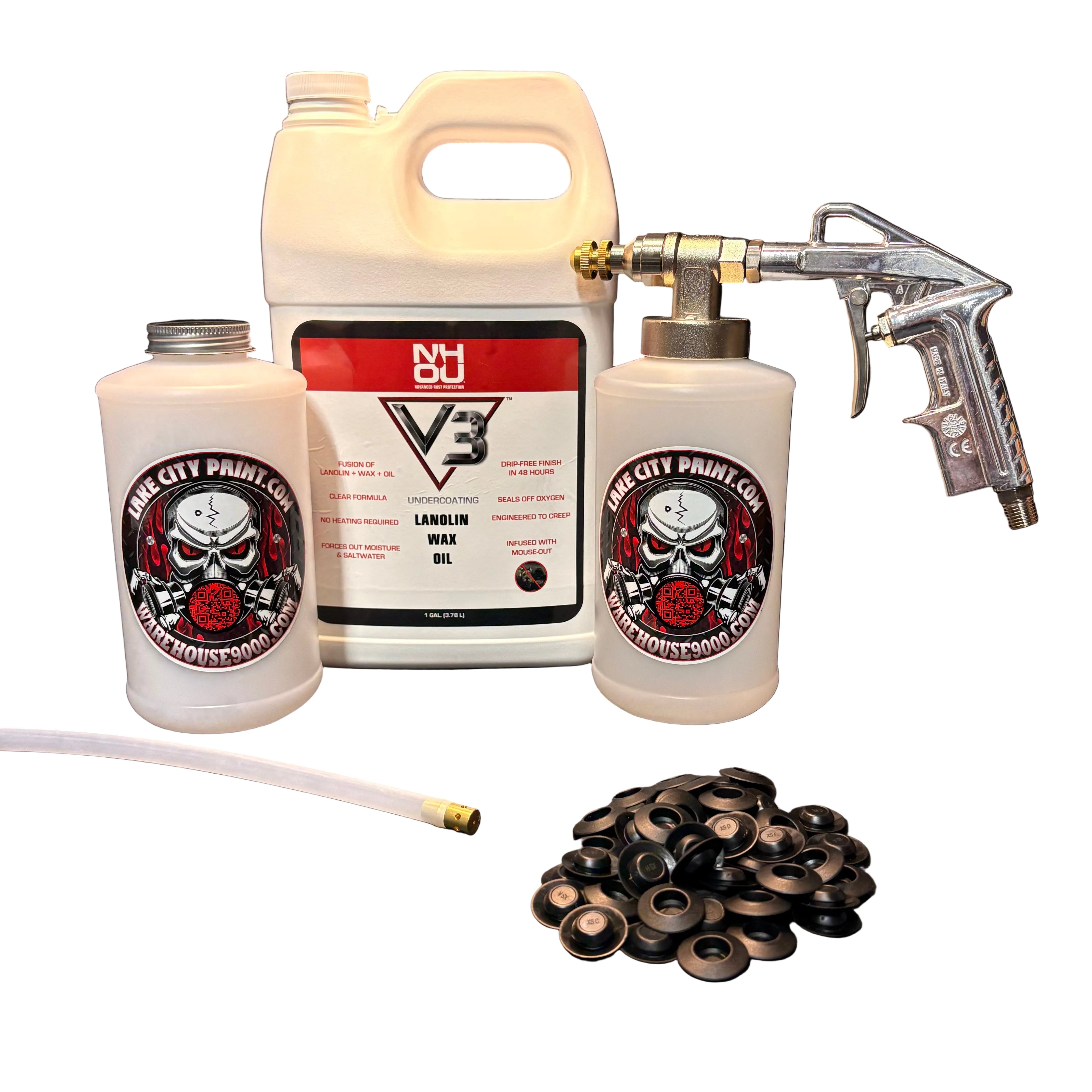 NHOU V3 CLEAR Pro Undercoating Gun – 360 Wand Kit (2 W Quart Bottles ...